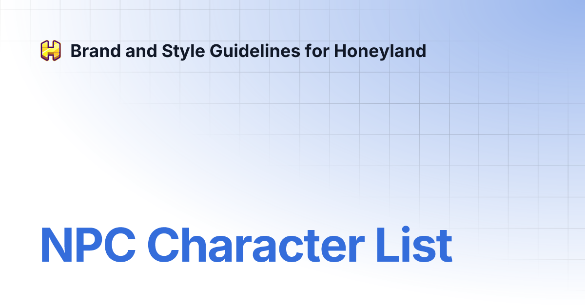 NPC Character List | Brand and Style Guidelines for Honeyland
